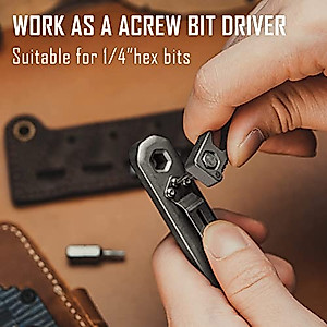 KeyUnity KA13 EDC Keychian Tool Beer Opener Screw Driver & KA06 Leather Sheath Screw Bit Organizer Bundle