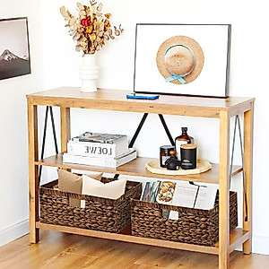 LGENHOOM Large Wicker Storage Basket, Woven Basket with Built-in Handles, Water Hyacinth Basket Storage, Rectangular Organizer Basket, Natural Wicker Baskets (Brown Water Hyacinth 16.5 x 12.6 x 6.7)