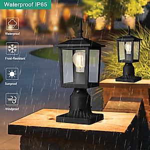 CINOTON Dusk to Dawn Outdoor Post Light Fixtures, Modern Exterior Post Lantern 6-Inch with Pier Mount Base, Aluminum Lamp with Clear Glass Waterproof for Garden Patio Pathway Deck