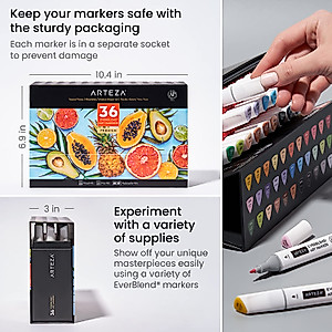 ARTEZA Alcohol Art Markers, Set of 36 Colors, Tropical Tones, Everblend Sketch Pens in Organizer Box, Dual Tips