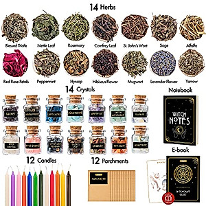 Witchcraft Supplies Kit for Witch Altar 54PCS - Spell Candles for Witches - Crystals Spell Jars for Witches - Herbs for Spells - Beginner Witch Kit Box - Witchcraft Kit - Witch Starter Kit