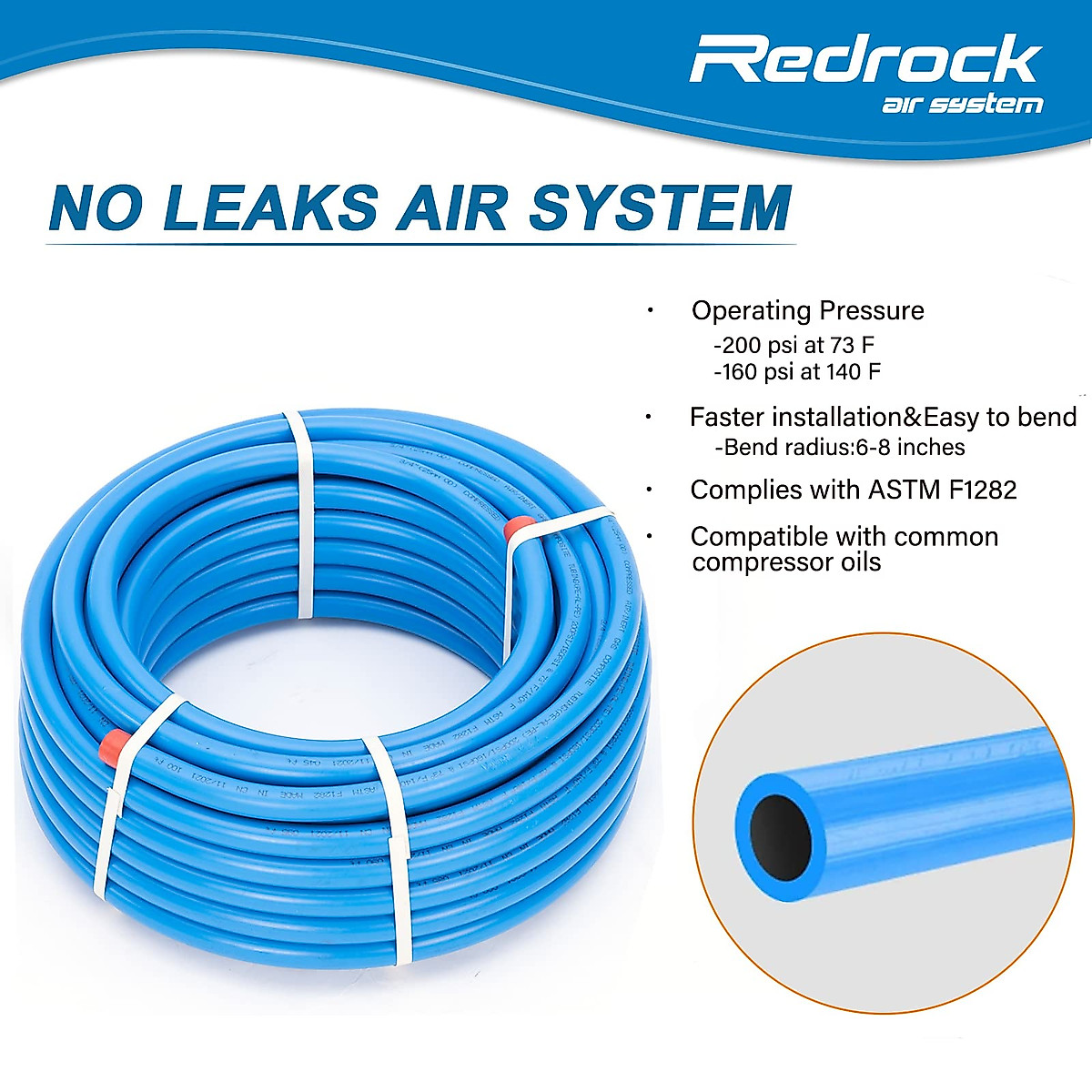 Compressed Air Piping System Pressured Leak-Proof Easy to Install 3/4" x 100 feet HDPE Aluminum Air Compressor Install kit Shop Air Hose System 200PSI ASTM F1282