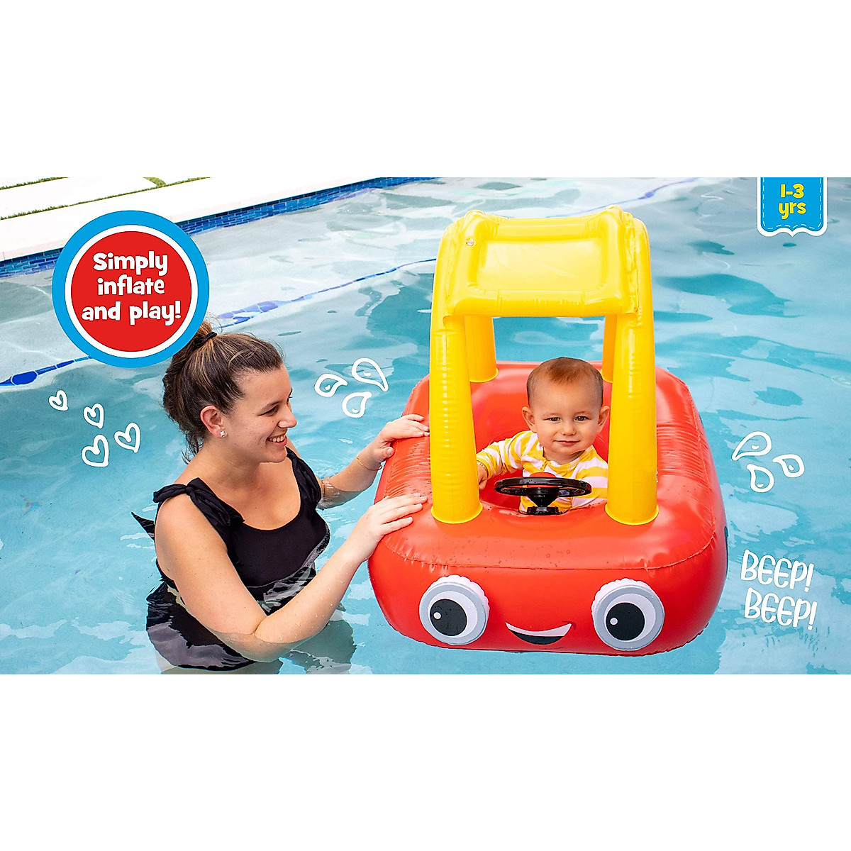 Little Tikes Cozy Coupe Inflatable Baby & Kids Pool Float, Red Car Coupe with beeping Horn. Easy to use a Great Float to Introduce Your Young Ones to The Water.