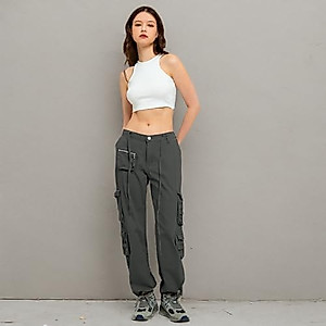 Cargo Pants Women Tactical Baggy Hiking Cargo Pants with 9 Pockets Cotton Military Casual Army Combat Work Pants Steel Gray L