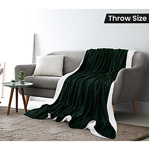 Utopia Bedding Sherpa Blanket Throw Size [Forest Green, 50x60 Inches] - 480GSM Thick Warm Plush Fleece Reversible Blanket for Bed, Sofa, Couch, Camping and Travel