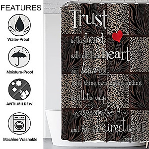 GUDAGUU 4 Pcs Leopard Print Bathroom Shower Sets Includes Brown Shower Curtain Bath Rug U Shape Mat Toilet Seat Cover and Hooks, 71 inch Size Long Bathroom Accessories Decor