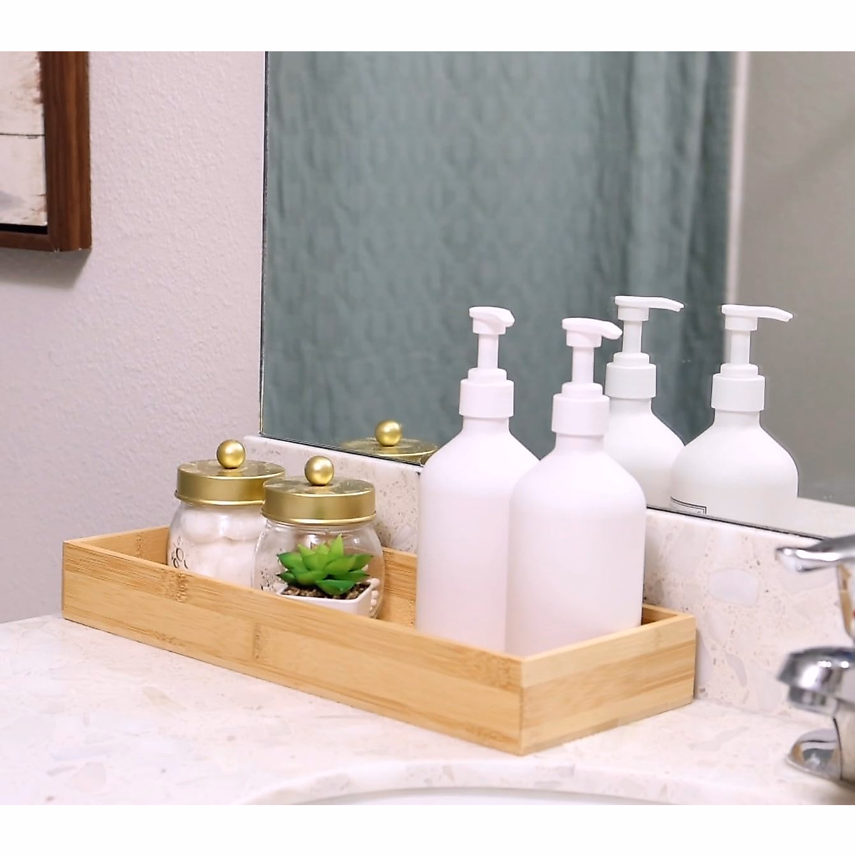 Fabsome Kitchen Utensil Drawer Organizer, Bamboo Silverware Cutlery Flatware Organizer Bins, Wooden Container Storage Trays for Bathroom Vanity Junk Drawer, 15" x 6" Set of 2