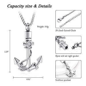 XSMZB Cremation Jewelry for Ashes Anchor Urn Necklace for Men Women Memorial Ashes Holder Keepsake Urn Pendant (Silver)