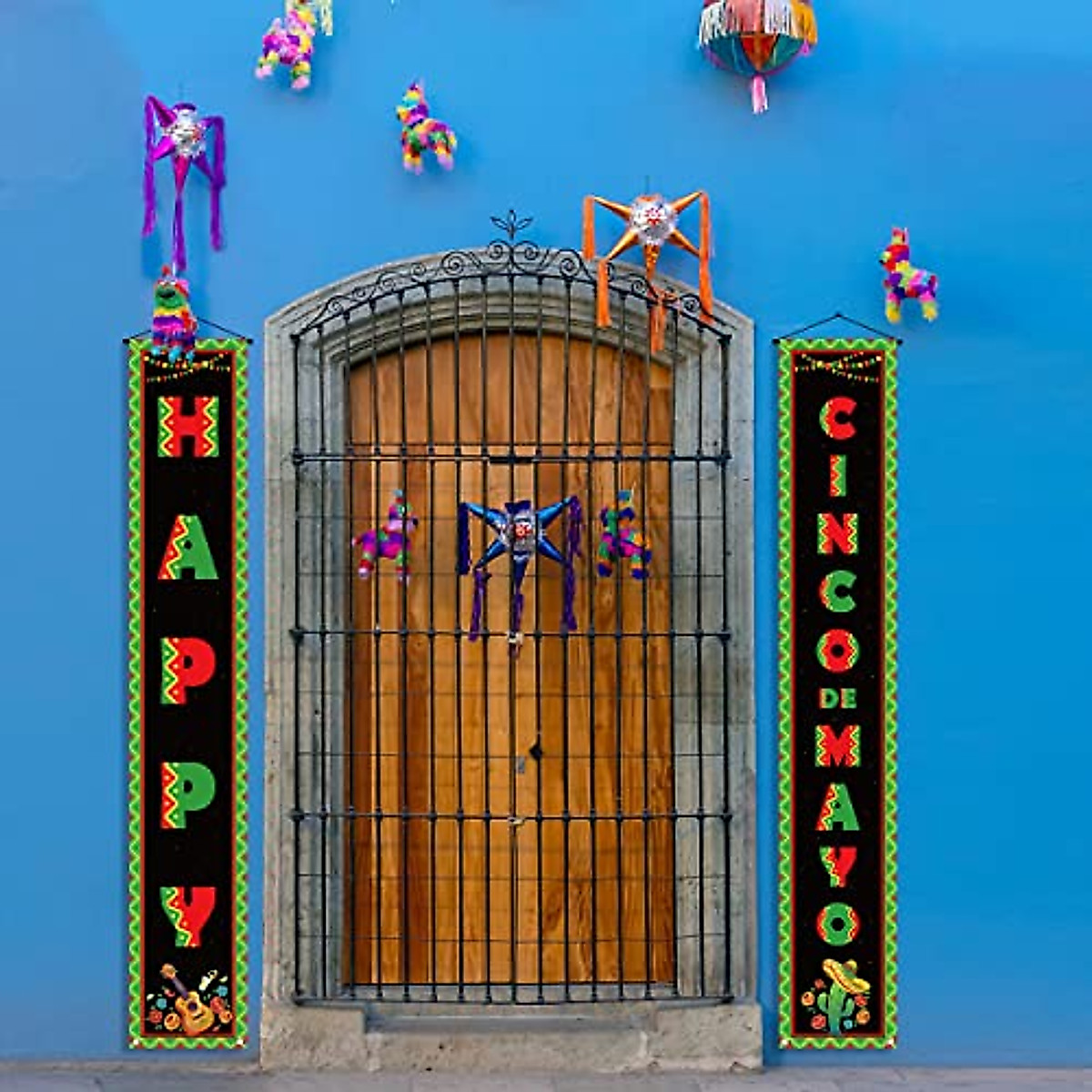 Happy Cinco De Mayo Banner Mexican Cinco De Mayo Porch Sign Mexican Theme Wall Hanging Flag Mexican Fiesta Celebration Welcome Yard Sign Front Door Holiday Party Decor