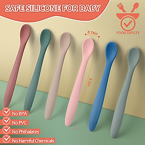 6-Piece Silicone Baby Feeding Spoons for First Stage Infant, Soft-Tip Easy on Gums I Training Spoon Self | Baby Utensils Feeding Supplies, Dishwasher Safe & Boil-proof