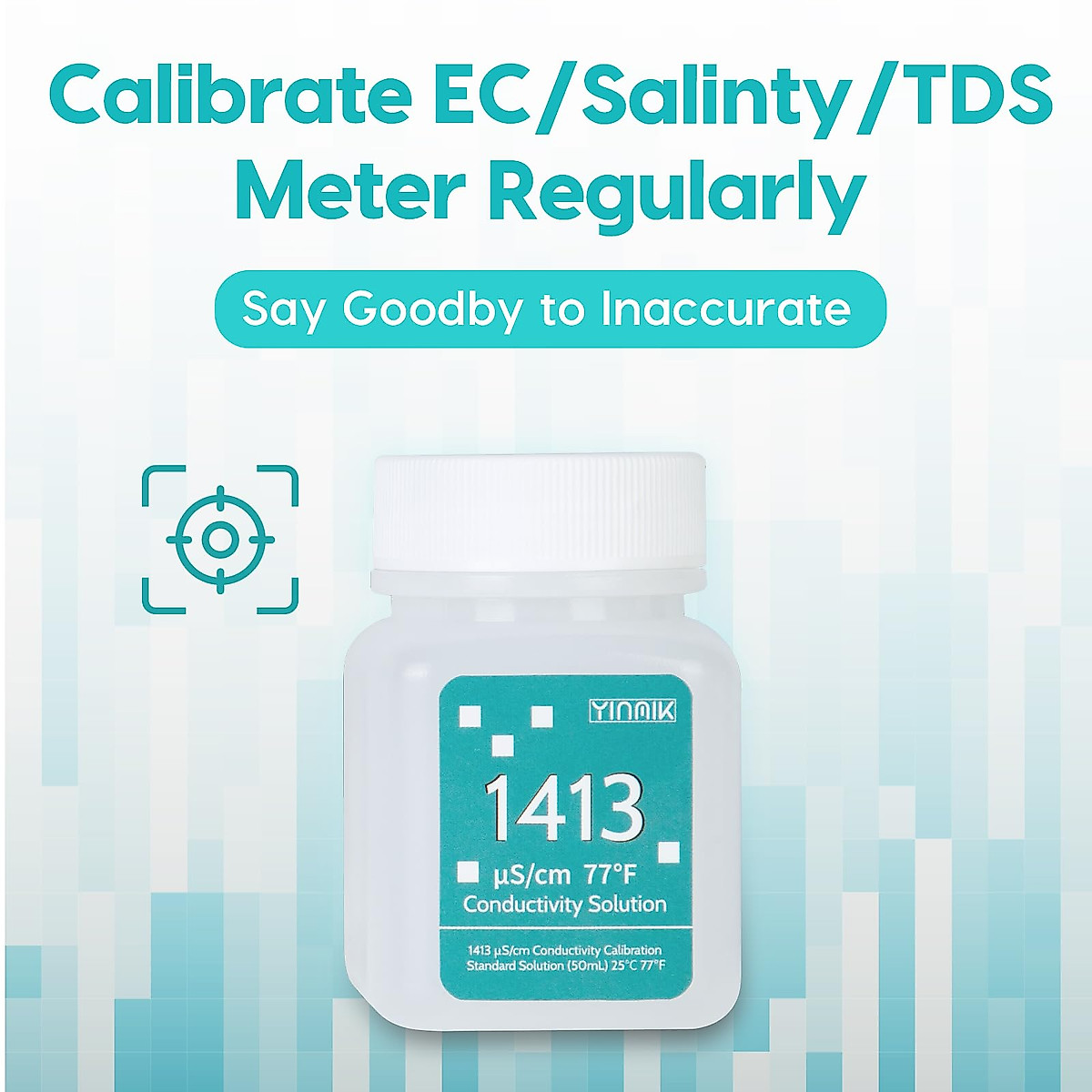 YINMIK 1413 μS/cm Calibration Solution, Conductivity Salt Standard Buffer Solution for 5 in 1 Salinity Tester, EC Meter, TDS Meter, 7 in 1 Multi-Parameter Tester Calibration, 4 Bottles of 50mL