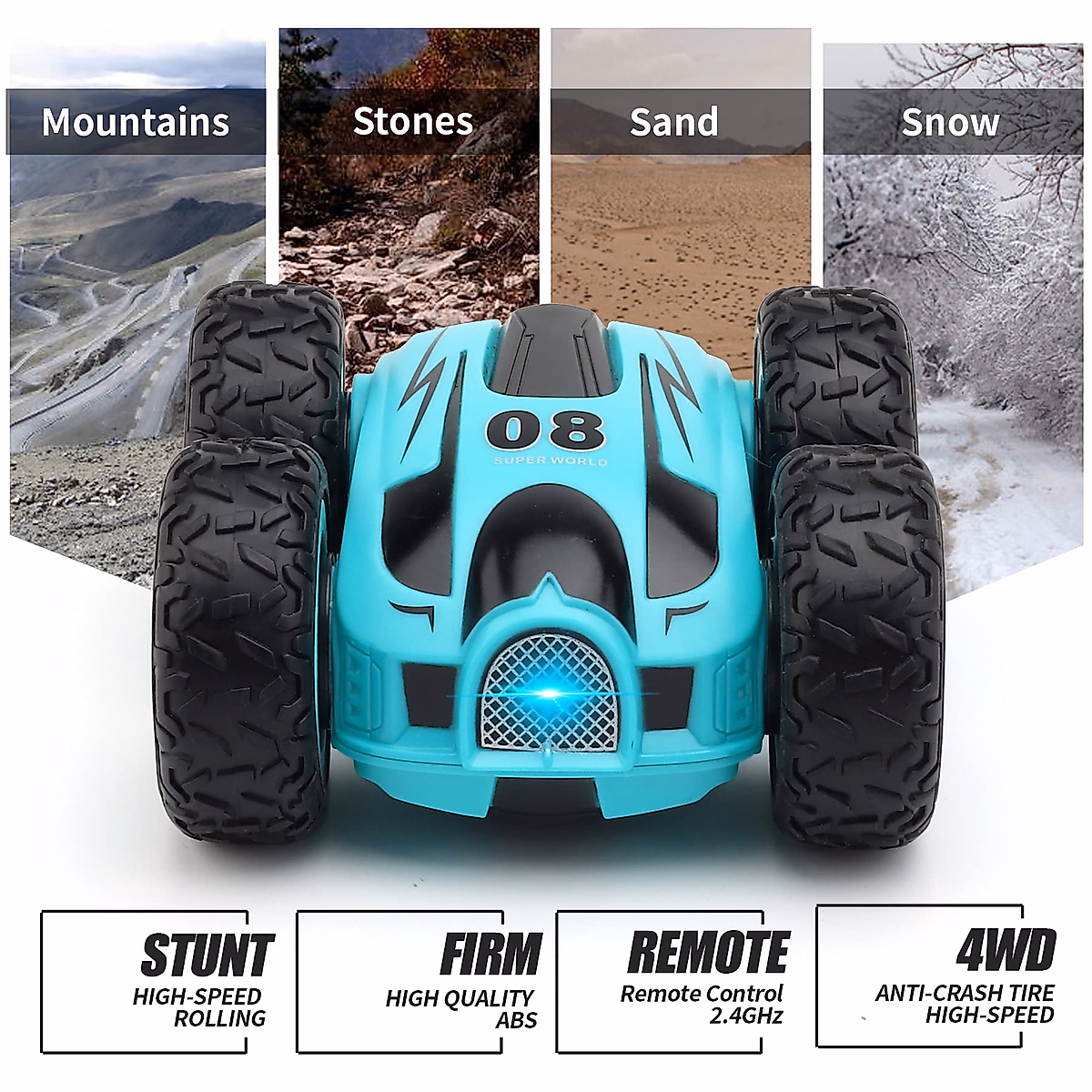 Meryi Mini Stunt RC Cars Toy, 4WD 2.4Ghz Remote Control Car Double Sided Rotating Vehicles, Kids Toy for Boys & Girls Birthday, No Battery