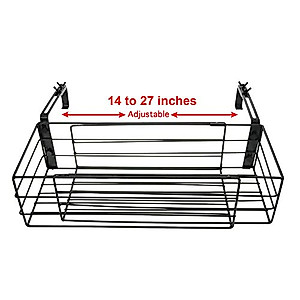 Adjustable Flower Pot Rack Holder Plant Stand - Expands 14"-27" to accomodate Multiple flowerpots, Hanger Hooks fit Almost Any Balcony, Fence or Deck Railing up to 6" Wide - Steel Black