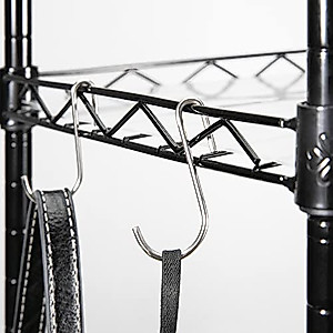 azamine 6-Tier Storage Shelves, Metal Storage Rack Adjustable Shelving Unit with 4 Hooks for Pantry Laundry Bathroom Kitchen Closet (21L x 11W x 70H, Black)