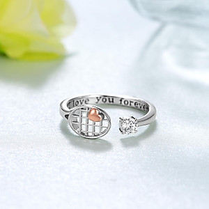 Peireara Tennis Racket Ring 925 Sterling Silver Adjustable Open Tennis Racket Ring, Engraved I Love You Forever Tennis Themed Sport Jewelry Gifts for Women Mom