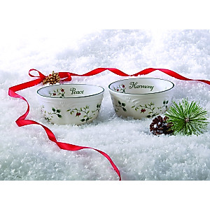 Pfaltzgraff Winterberry Round Sentiment Dessert Bowls, Set of 2, White