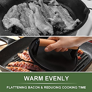 EWFEN Burger Press, 7" Round & 8.2"X4.3" Rectangle Heavy-Duty Cast Iron Smash Bacon Press Meat Steak with Wood Handle for Griddle, Sandwich, Nonstick Pan