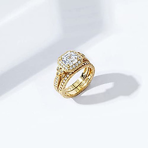 Amazon Collection Yellow-Gold-Plated Sterling Silver Antique Ring set with Asscher-Cut Infinite Elements Cubic Zirconia, Size 8