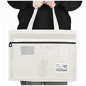 EHERDM Nylon Portfolio Folder for Artwork 12 x 17 Art Portfolio Case Portable Art Portfolio Tote Bag with Handle Large Capacity Artwork Storage Bag Poster Carrier Pouch for Drawing Architects Beige
