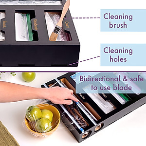 Easy to Clean Foil & Plastic Wrap Dispenser, Ziplock Bag Storage Organizer (Modern Edition) | Suitable for Kitchen Drawer, Sandwich, Gallon, Quart, etc. (Black)