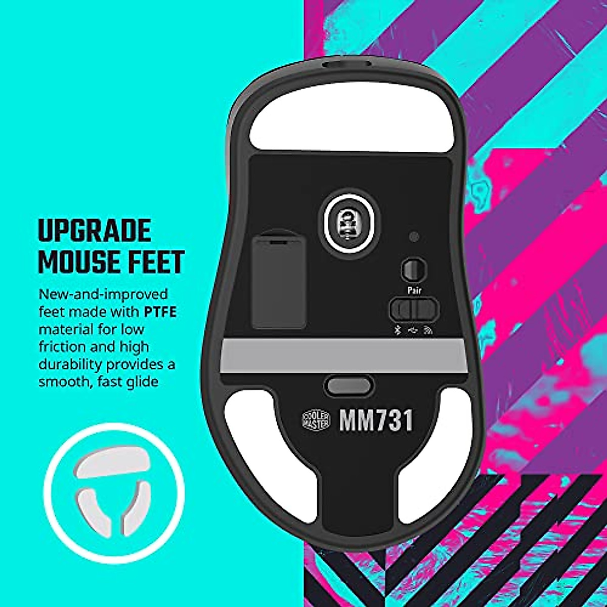 Cooler Master MM731 Wireless Gaming Mouse Black, Adjustable 19,000 DPI, Palm|Claw Grip, 2.4GHz|Bluetooth, PixArt Optical Sensor, Ultraweave Cable, PTFE Feet, RGB Lighting (MM-731-KKOH1)
