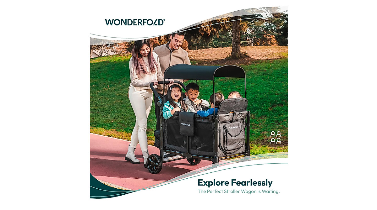 WONDERFOLD W4 Elite Quad Stroller Wagon - 4 Seats, UV Canopy