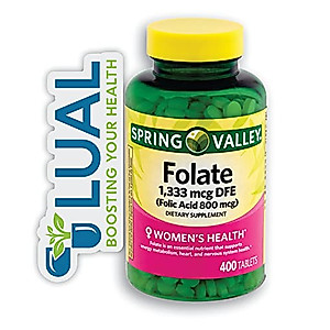 Support Your Body's Needs with Spring Valley's Folate Dietary Supplement - 1,333mcg, 400 Count. Includes Luall Fridge Magnetic