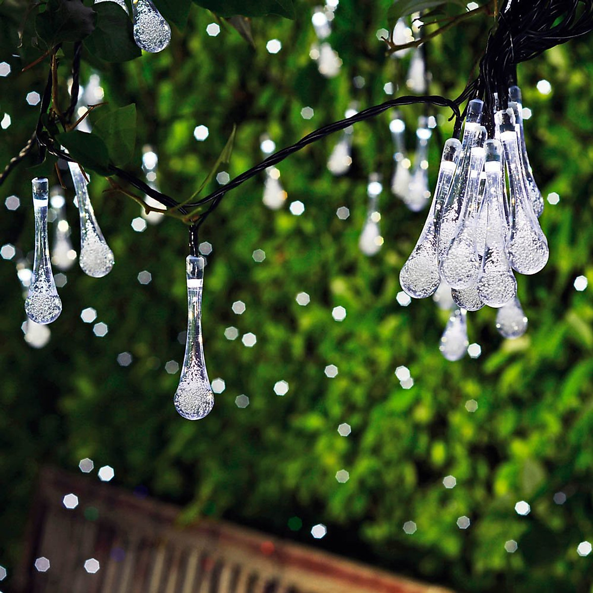 Icicle Solar String Lights, 24.6ft Solar Outdoor Lights with 40 Waterproof LED, 8 Modes Waterdrop Decoration Lights for Garden, Patio, Lawn, Gazebo, Fence, Wedding, Holiday, Party (White)