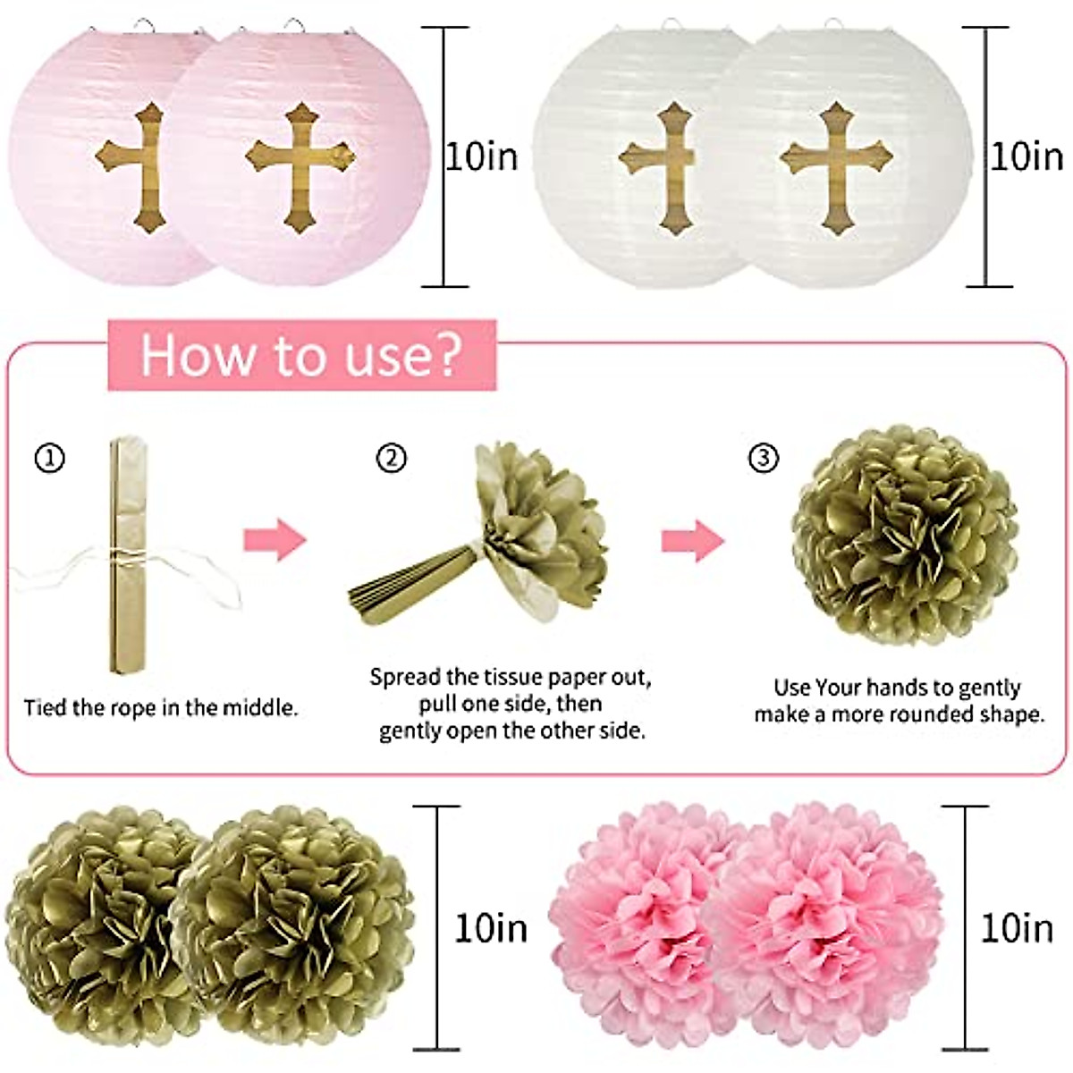 Baptism Decorations for Girls, First Communion Decorations, Christening Decor 1st Holy Communion Party Supplies God Bless Banner Pink Party