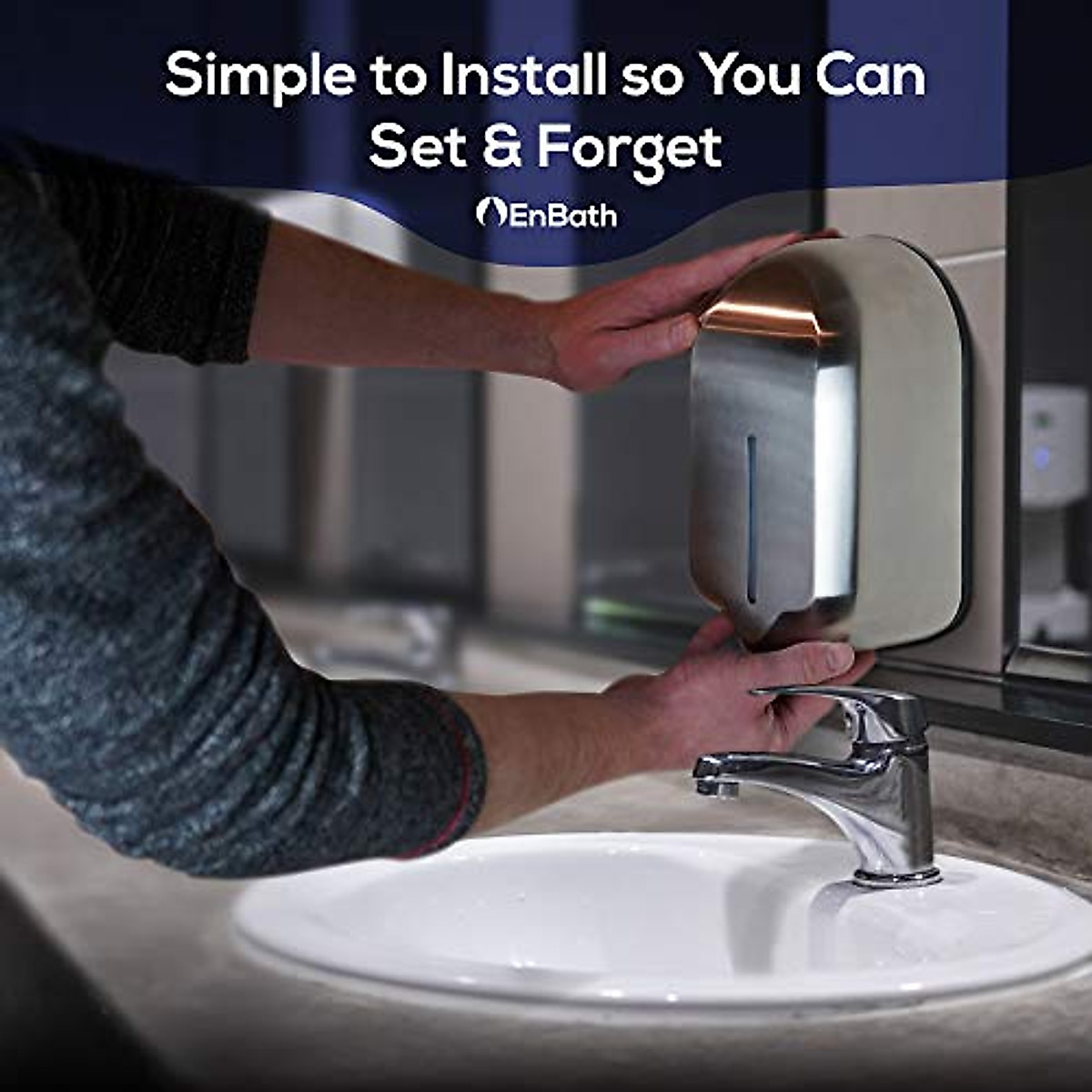 Automatic Commercial Soap Dispenser Wall Mount – Large 40oz (1200ml) Touchless Wall Mounted Dispensers for Business & Home Bathroom, Stainless Steel Design for Liquid Soap & Hand Sanitizer by EnBath