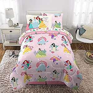 Franco Kids Bedding Super Soft Comforter and Sheet Set with Sham, 5 Piece Twin Size, Disney Princess