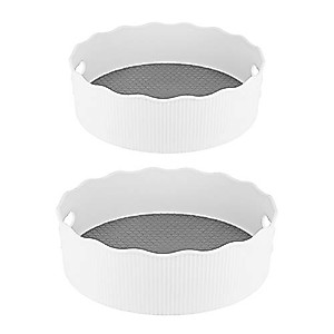 Wake INFIN Lazy Susan Turntable Cabinet Organizer 2 Pack Dual Size 12" and 9" Non-Skid Pad with Bin and Handles Rotating Spice Rack Storage for Kitchen