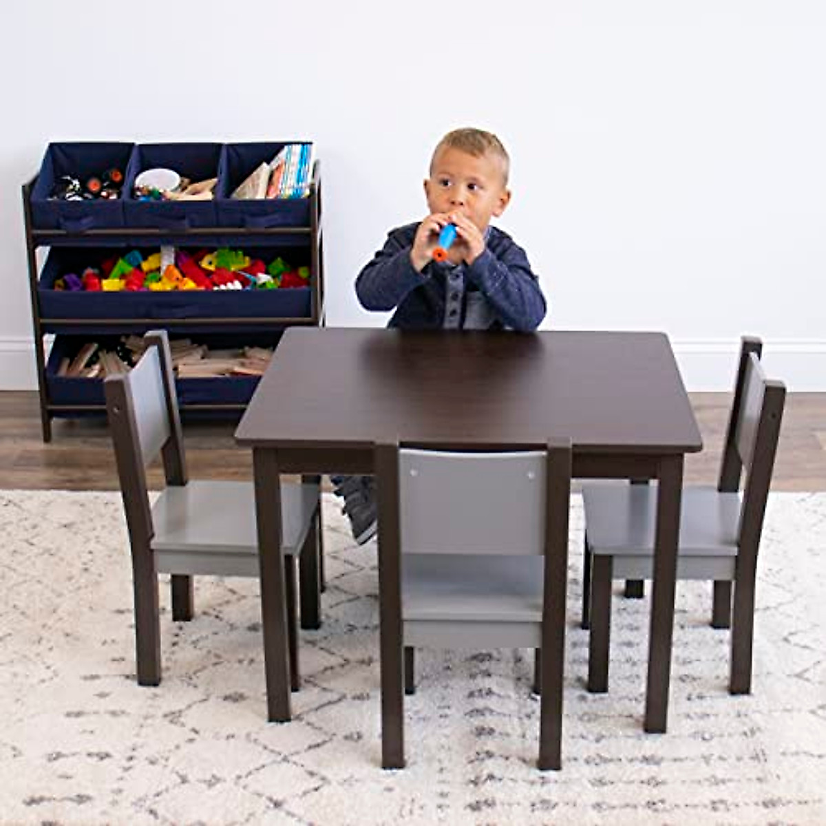 Humble Crew, Espresso/Grey Modern Toddler Table & 4 Chair Set