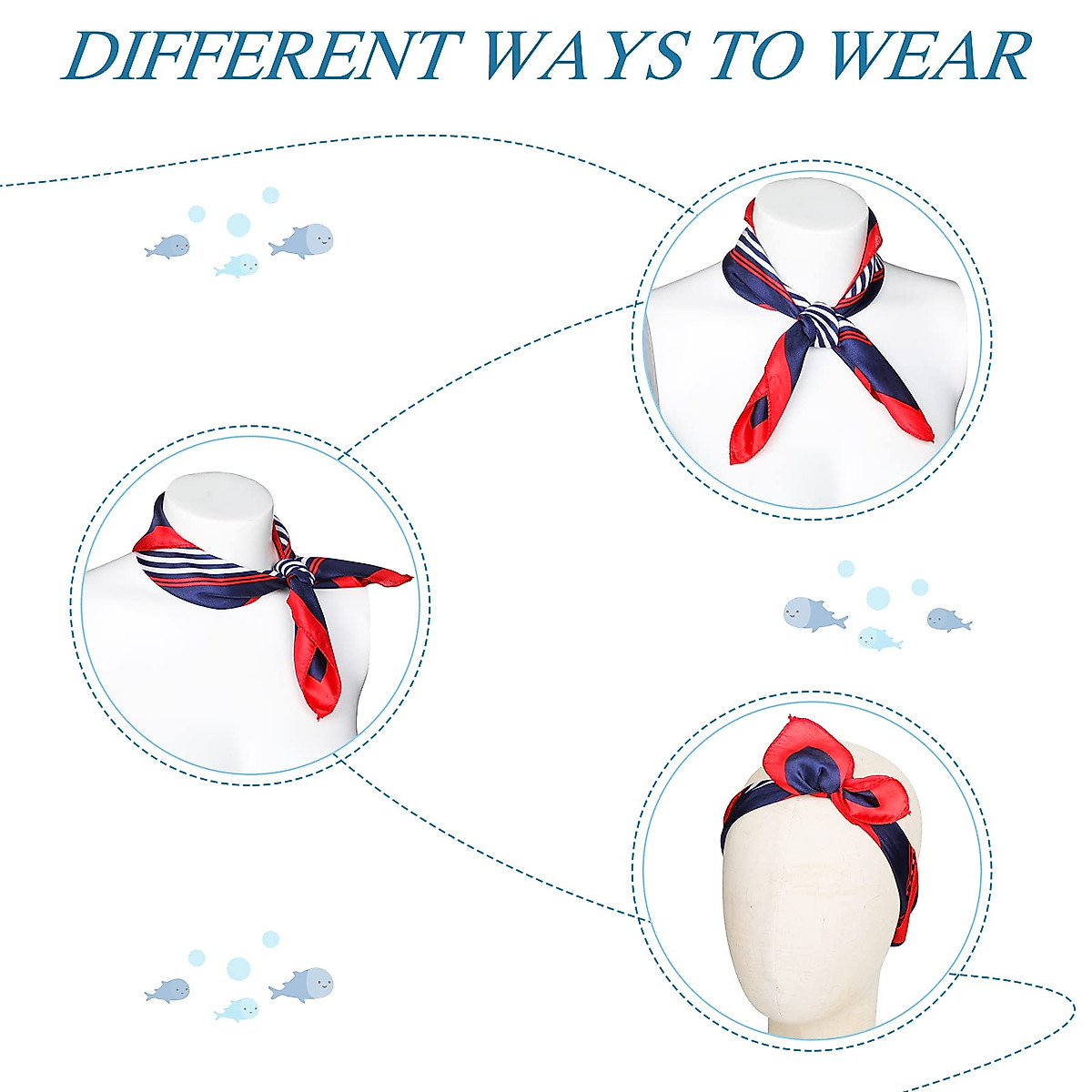 Xtinmee 24 Pcs Nautical Square Scarf Red White and Blue Scarf Imitated Silk Sailor Neck Scarf for Women Ladies Stewardess (Classic Style)
