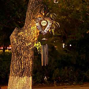 newvivid Solar Powered Wind Chimes Solar Heart-Shaped LED Wind Chimes Crackle Glass Ball LED Light with Metal Tubes Waterproof for Home Garden Patio Party Festival Decor…