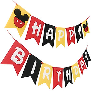 Mickey Mouse Happy Birthday Party Banner Flags for Kid Disney Birthday Party Favors Decoration.