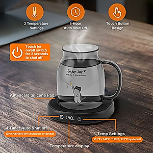 Bsigo Smart Coffee Mug Warmer & Cute Cat Glass Mug Set, Beverage Warmer for Desk Office, Cup Warmer Plate for Milk Tea Water with Time & Temperature Setting(Up to 140℉/ 60℃), 8H Auto Shut Off, Grey