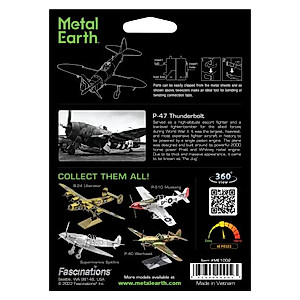 Fascinations Metal Earth P-47 Thunderbolt 3D Metal Model Kit Bundle with Tweezers