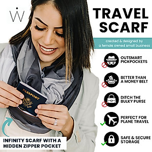 WAYPOINT GOODS Infinity Scarf with Pocket - Stylish and Lightweight Pocket Scarf for Women with Hidden Zipper for Passport, Wallet, and Other Travel Accessories