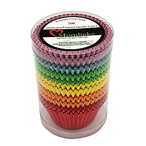 Mombake Standard Rainbow Bright Greaseproof Cupcake Liners Paper Baking Cups Assorted 6 Colors, 200-Count