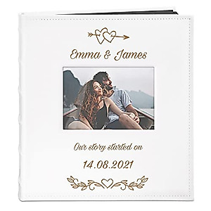 Maverton Photo Album - Customised white cover with a photo frame - 60 black pages - Memory book for couples - for parents - Photo Book for wedding - Love