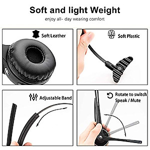 Office Headset with Mic,Wireless Bluetooth Headphone,Noise Cancelling Trucker Bluetooth Headset,Handsfree Headset with Charging Dock for Call Center,Home,Smartphones,PC