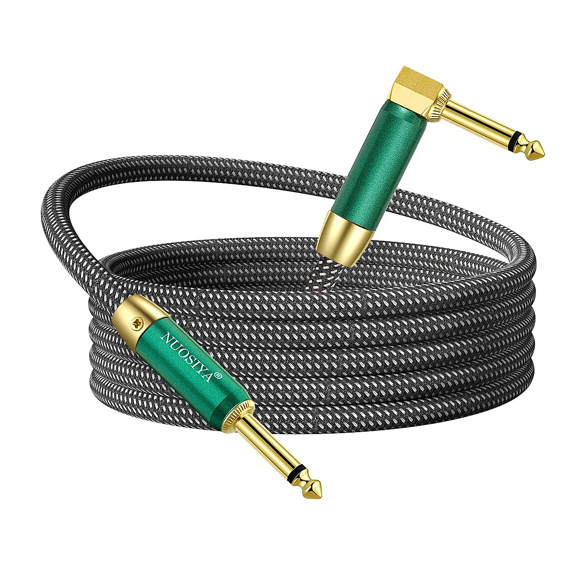 NUOSIYA Guitar Cable 10ft, 22 AWG Professional Instrument Cable, Straight 1/4" TS to Right Angle 1/4 Inch TS for Electric Guitar, Bass, Pro Audio (Grey 1 Packs)