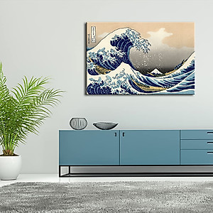 Wieco Art Great Wave of Kanagawa Katsushika Hokusai Giclee Canvas Prints Wall Art Abstract Seascape Pictures Paintings for Living Room Home Decorations Large Modern Stretched and Framed Sea Artwork