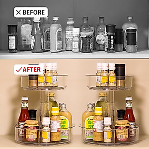 Bienvoun 2 Tier Lazy Susan Organizer Turntable Clear Spice Rack Organizer for Cabinet Height Adjustable Cabinet Organizer for Pantry Kitchen Clear