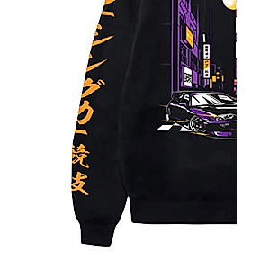 SOLY HUX Men's Graphic Hoodies Letter Car Print Long Sleeve Drawstring Pullover Sweatshirt Black M