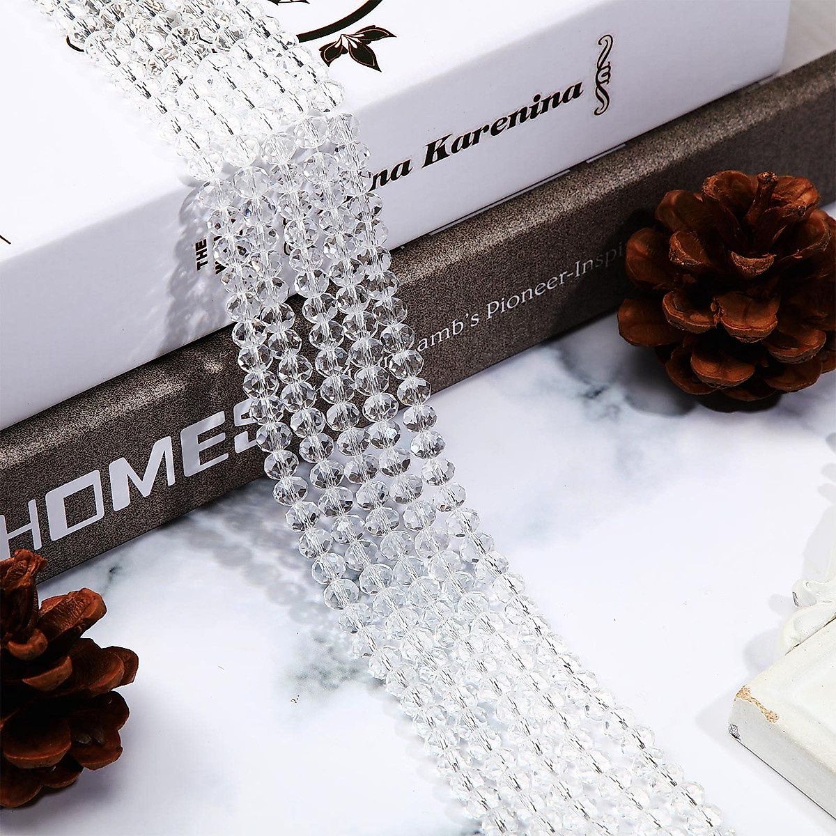 680 Pieces Clear Crystal Glass Beads Bulk Transparent Rondelle Bicone Glass Stone Beads for Jewelry Making, Craft, DIY Bracelet, Necklace, Dolls, Suncatcher