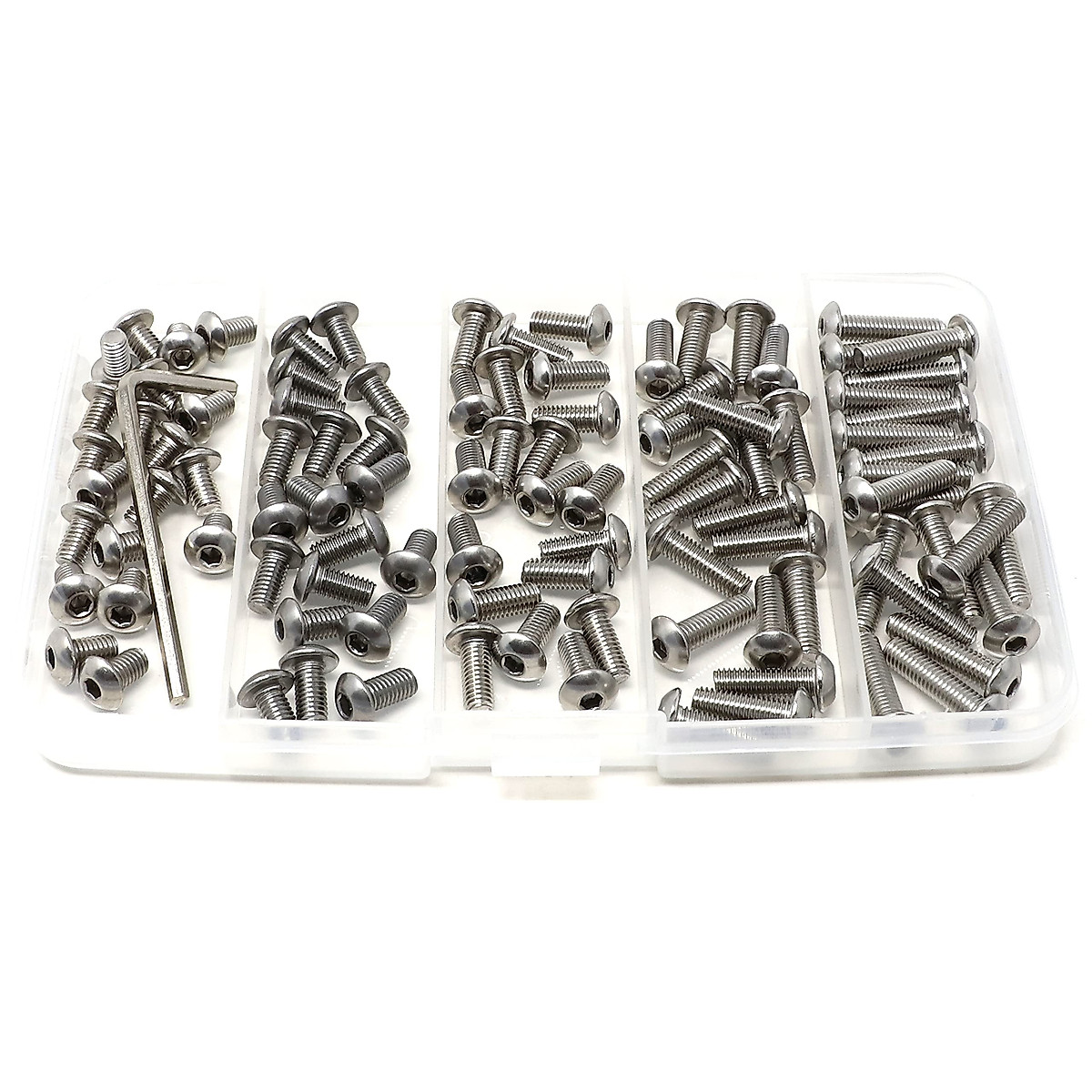 iexcell 100 Pcs M5 x 8/10/12/16/20 Stainless Steel 304 Hex Socket Button Head Cap Screws Bolts Assortment Kit