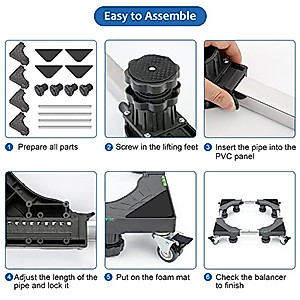 WBD WEIBIDA Washing Machine Base Stand with 4 Locking Wheels & 8 Strong Feet, Mini Fridge Stand Adjustable Flat Dolly Cart Mobile Base for Washer, Dryer, Refrigerator, Furniture and Appliance