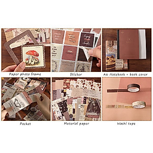 Draupnir Vintage Aesthetic Scrapbook Kit(346pcs), Bullet Junk Journal Kit with Journaling/Scrapbooking Supplies, Stationery, A6 Grid Notebook with Graph Ruled Pages.DIY Gift for Teen Girl Kid Women.
